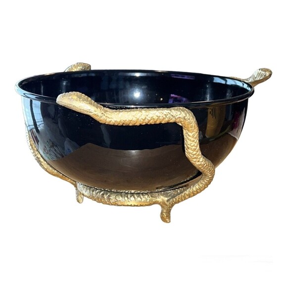 Unbranded | Holiday | Black And Goldtone Metal Snake Bowl W Footed Base ...